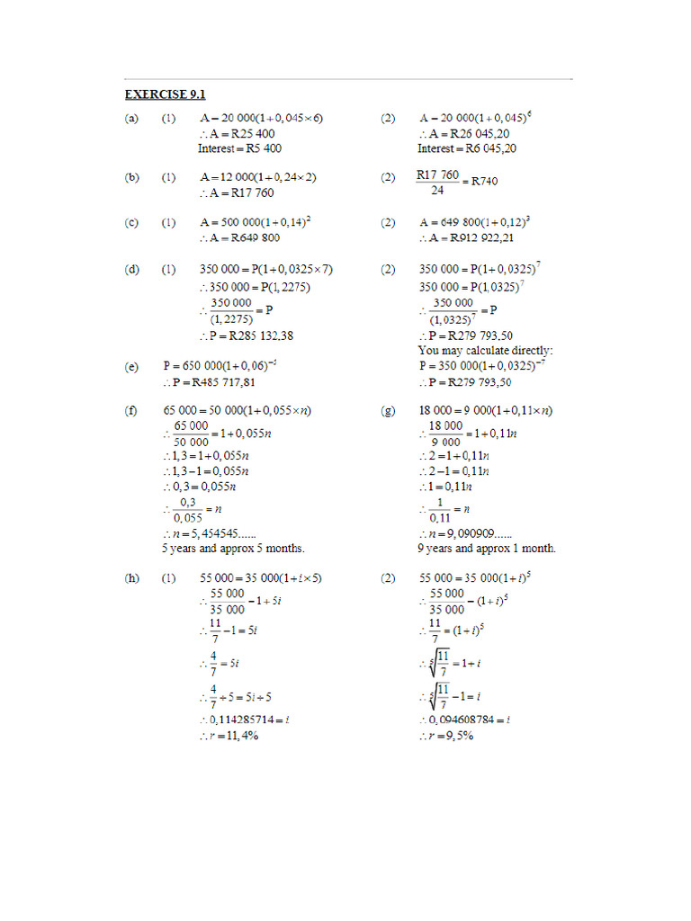 MEMO Financial Maths Chapter 9 Exercises | PDF
