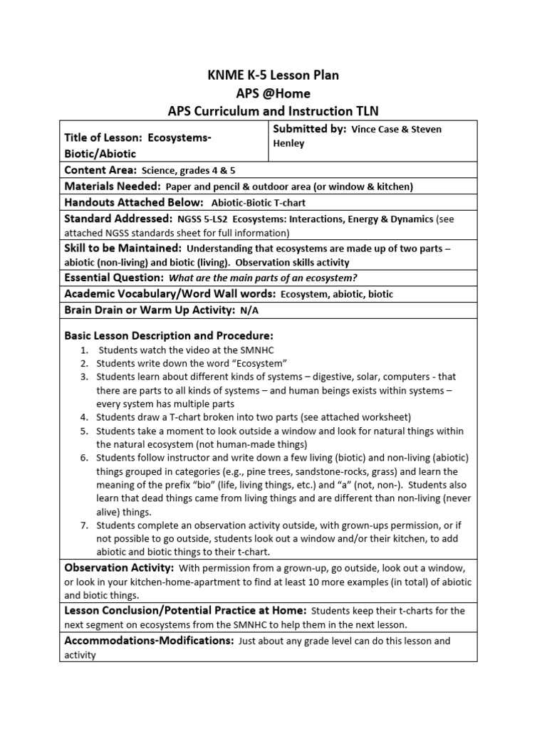 Ecosystems - Biotic - Abiotic Lesson Plan PDF | PDF | Ecosystem | Food Web
