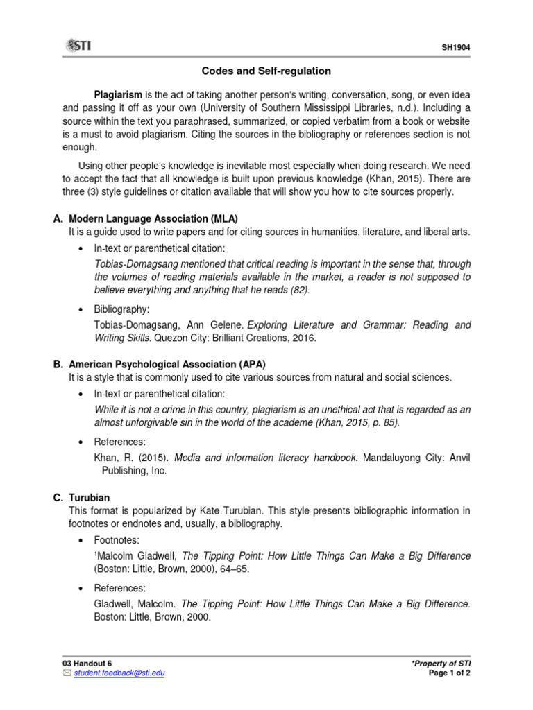 03 Handout 6-1 | PDF | Citation | Written Communication