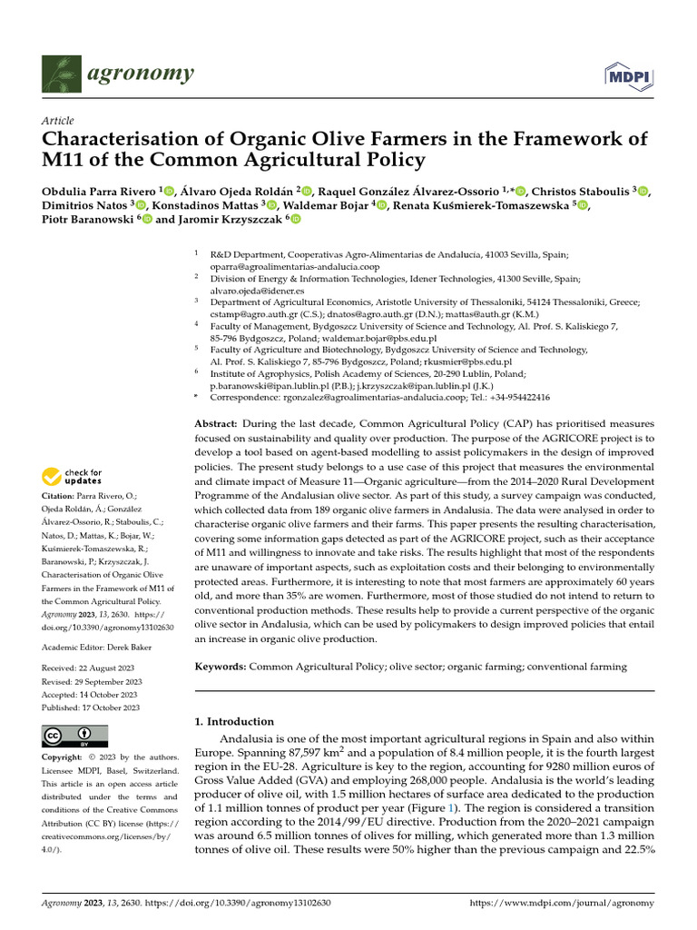 Agronomy-13-02630 Characterisation of Organic Olive Farmers in The ...