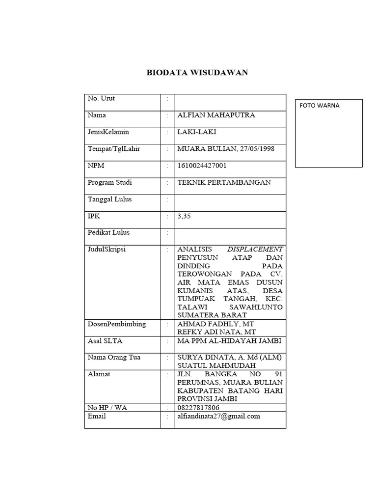 Biodata Wisuda | PDF