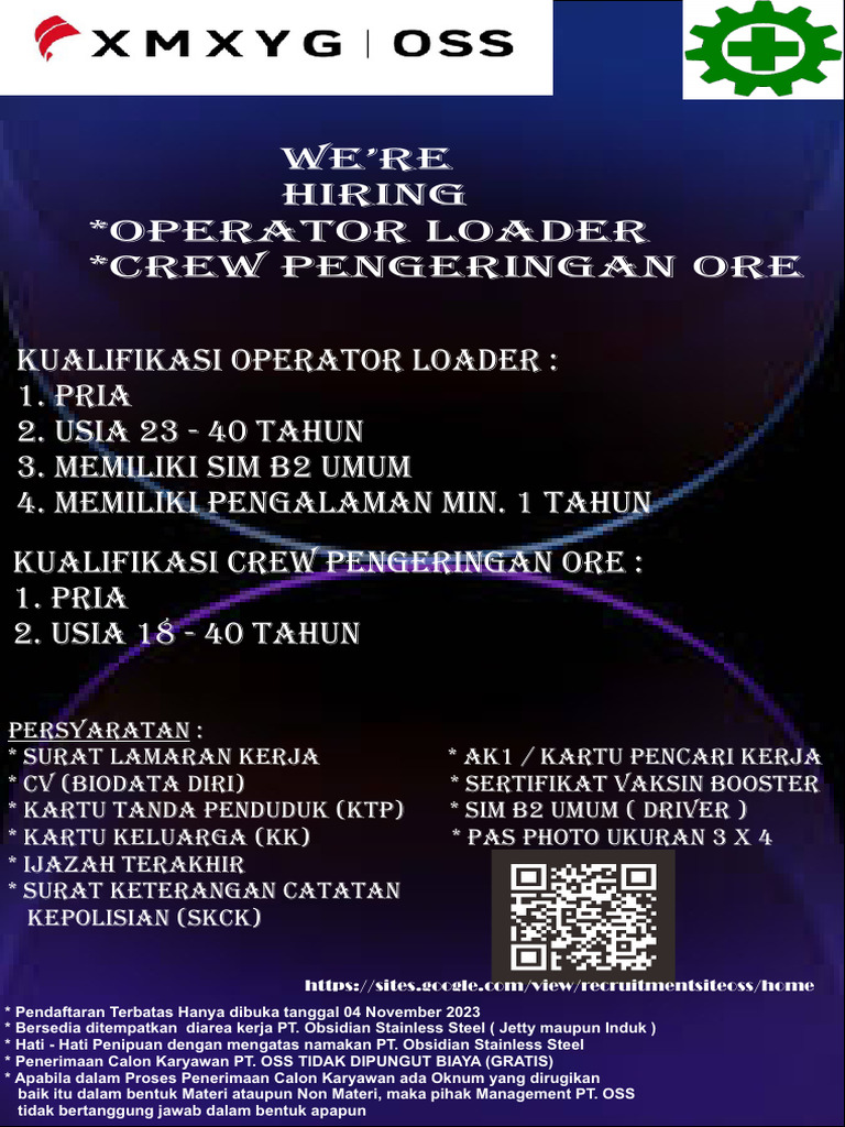 Loker Opr. Loader & Crew Pengeringan Ore 04-11-2023 | PDF Loker Opr. Loader & Crew Pengeringan Ore 04-11-2023 | PDF