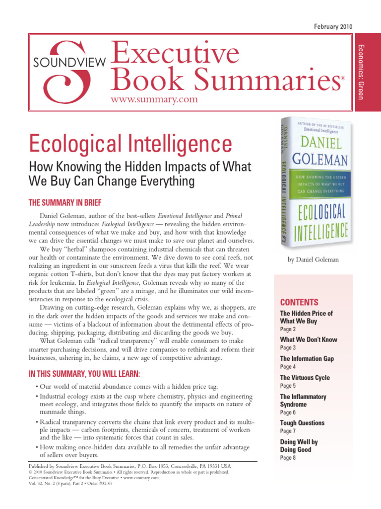 ExecSummaries-Ecological Intelligence | PDF | Life Cycle Assessment | Trans Fat
