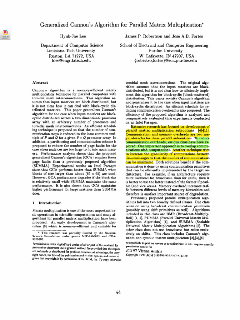 Generalized Cannon's Algorithm For Parallel Matrix Multiplication | PDF | Matrix (Mathematics ...