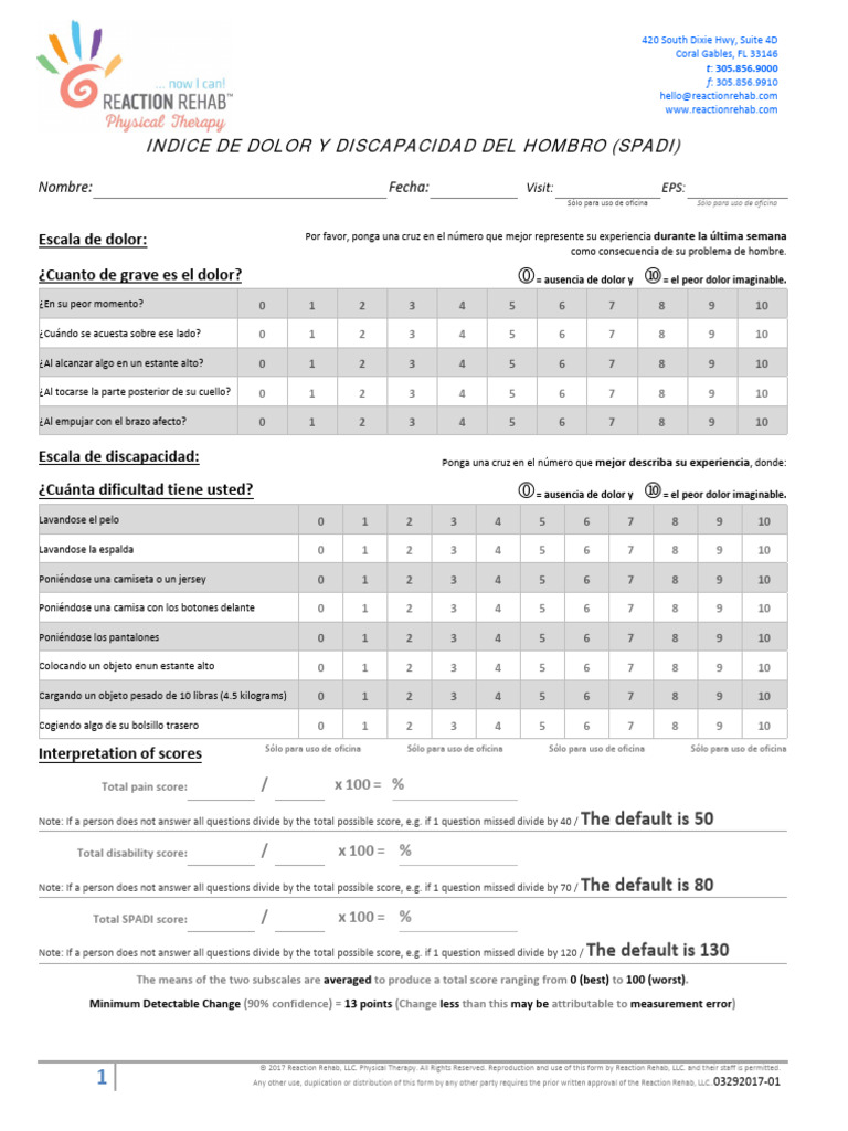SPADI - Indice Discapacida Hombro | PDF