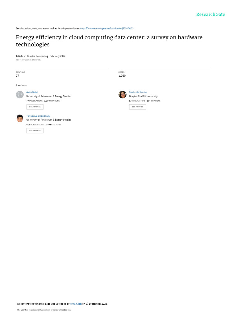 Energy Efficiency in Cloud Computing Data Center A | PDF | Multi Core Processor | Central ...