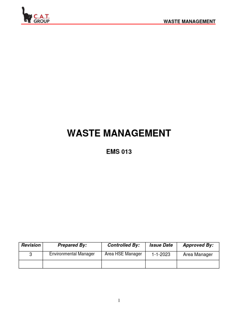 Waste Management Procedures EMS 013 | PDF | Waste | Waste Management