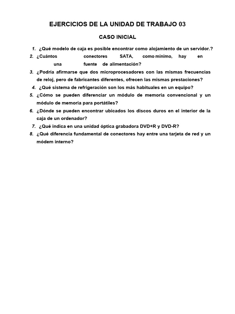 Ejercicios de La Unidad de Trabajo 03 MME | Descargar gratis PDF | Disco duro | Equipo de oficina