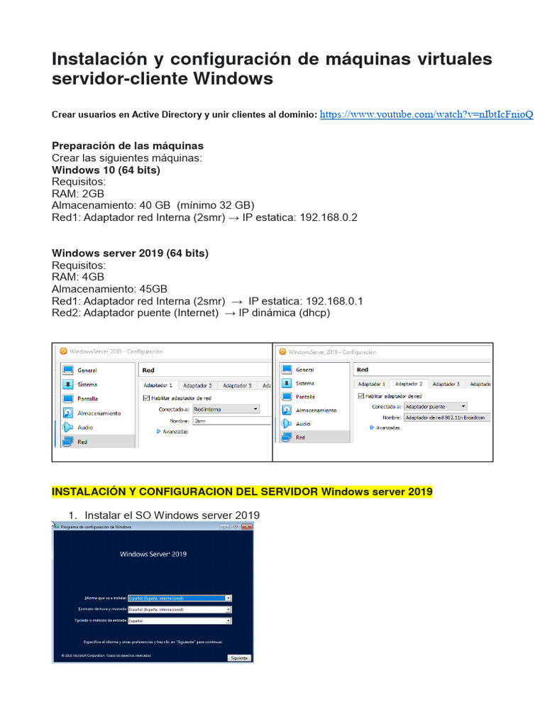 Instalación y Configuración de Máquinas Virtuales Servidor | PDF | Dirección IP | Directorio Activo