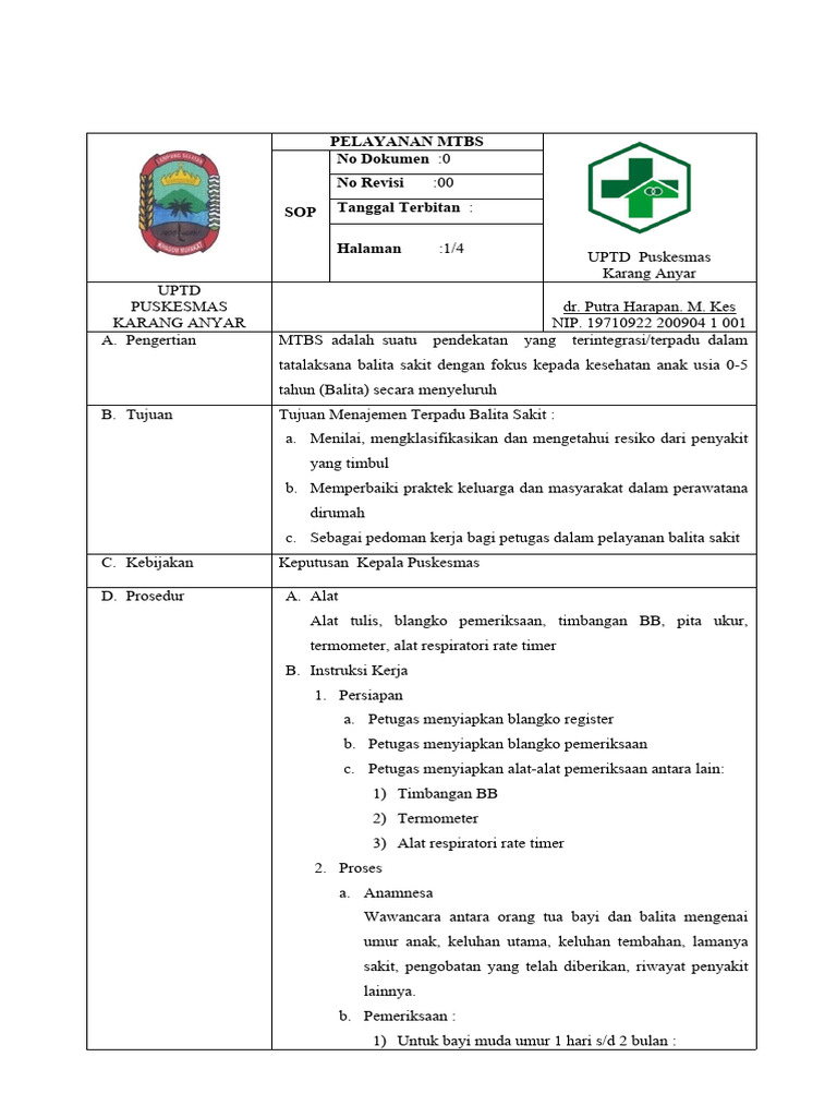 SOP Pelayanan MTBS | PDF