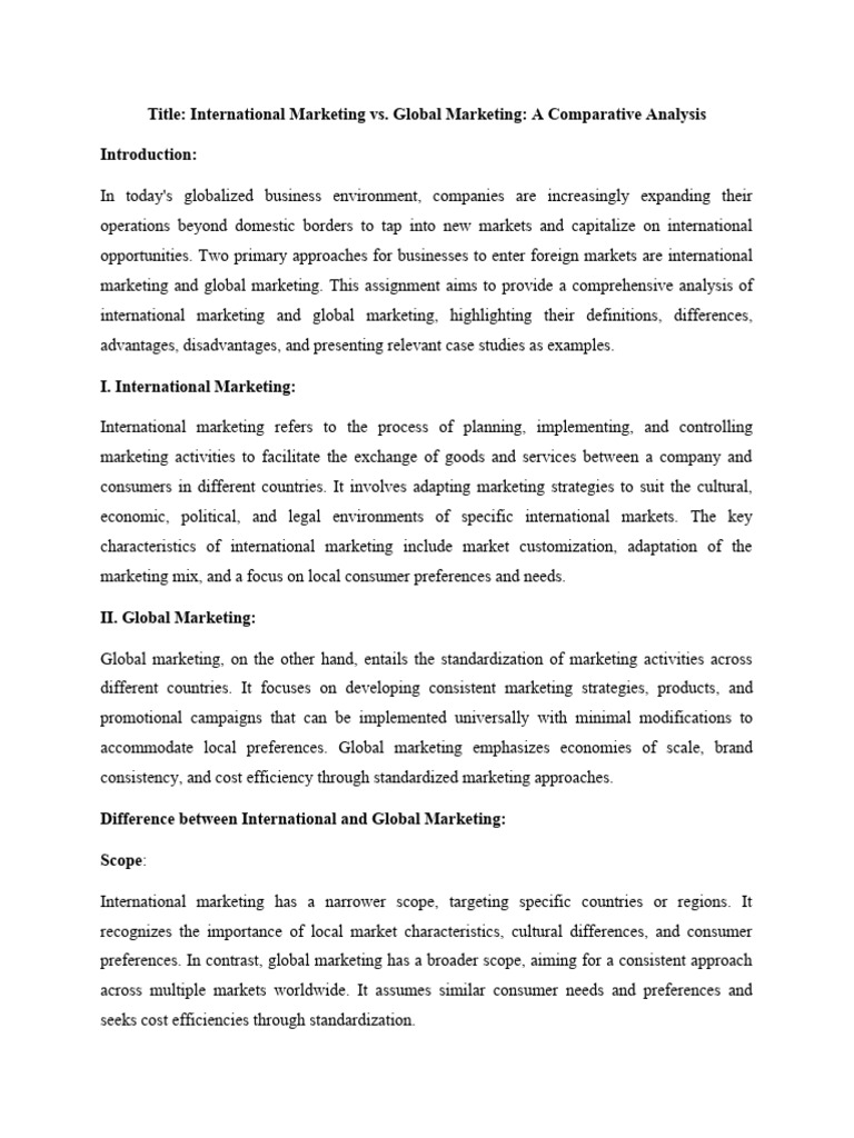 International vs. Global Marketing Analysis | PDF | Marketing | Brand