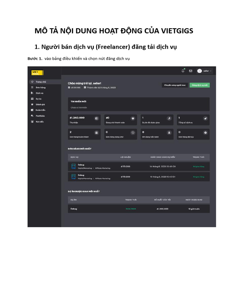 Mô T N I Dung Ho T Đ NG C A Vietgigs | PDF