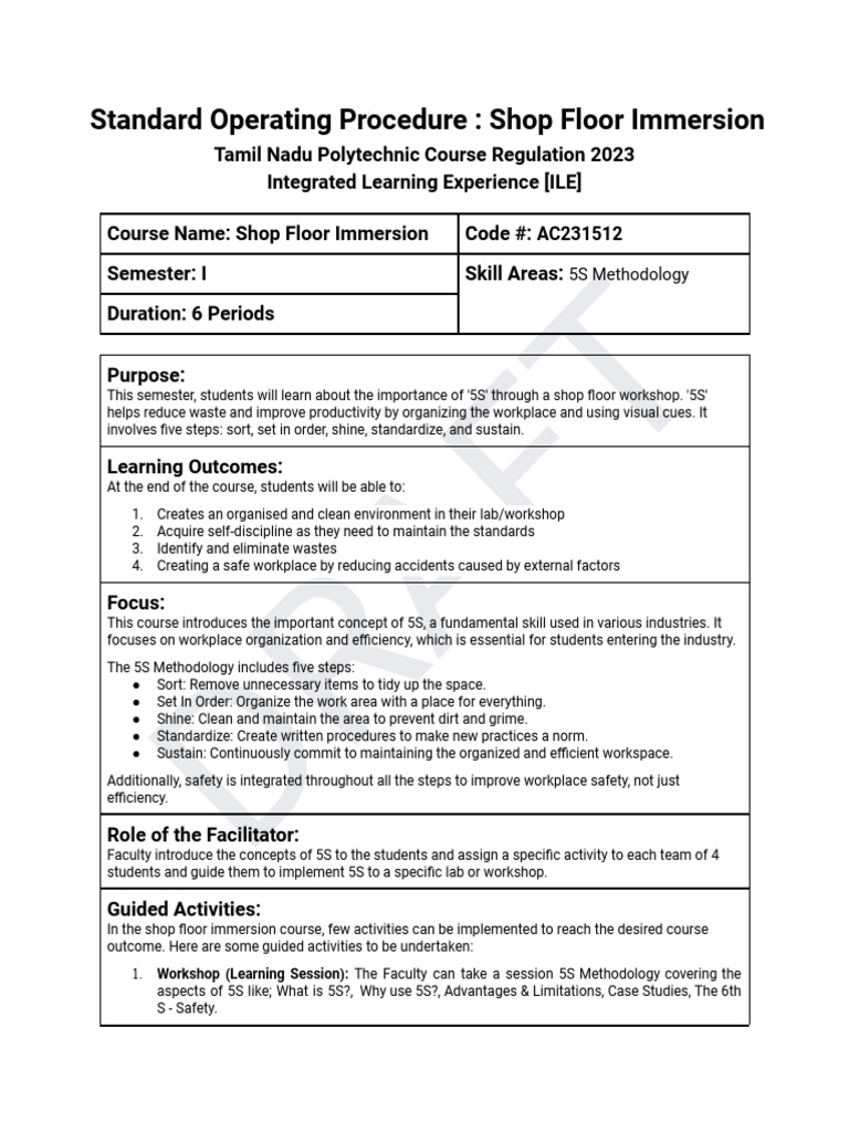 Ver 3 Shop Floor Immersion _ Polytechnic Syllabi_SOP | PDF ...