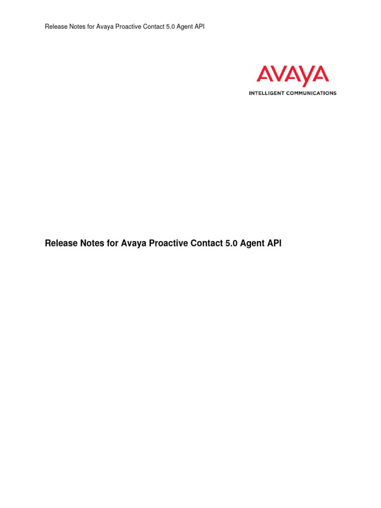 149639-Release Note For Avaya Proactive Contact 5.0 Agent API | PDF | Microsoft Windows ...