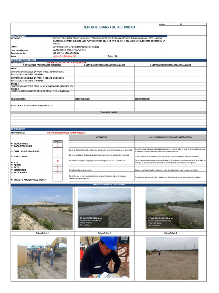 Reporte Diario de Actividad: Ing. Bartolome Cantaro Roosvelt Felipe | PDF