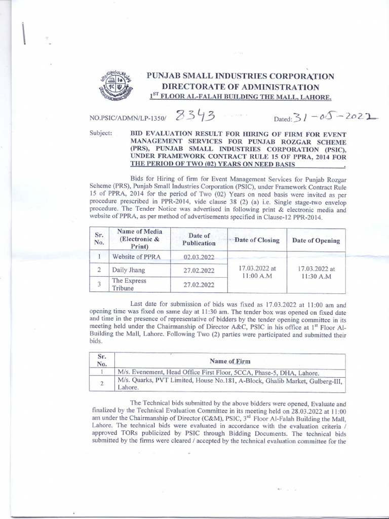 Event Management Pre Qualification Evaluation Report | PDF