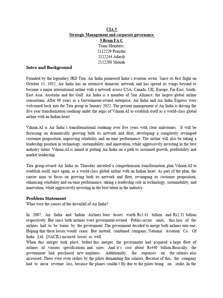 Air India's Downfall | Download Free PDF | Airlines | Strategic Management Air India's Downfall | Download Free PDF | Airlines | Strategic Management