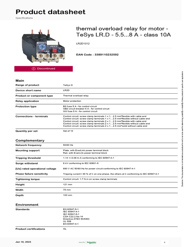 Schneider Legacy Products - LR2D1312 | PDF | Relay | Fuse (Electrical)
