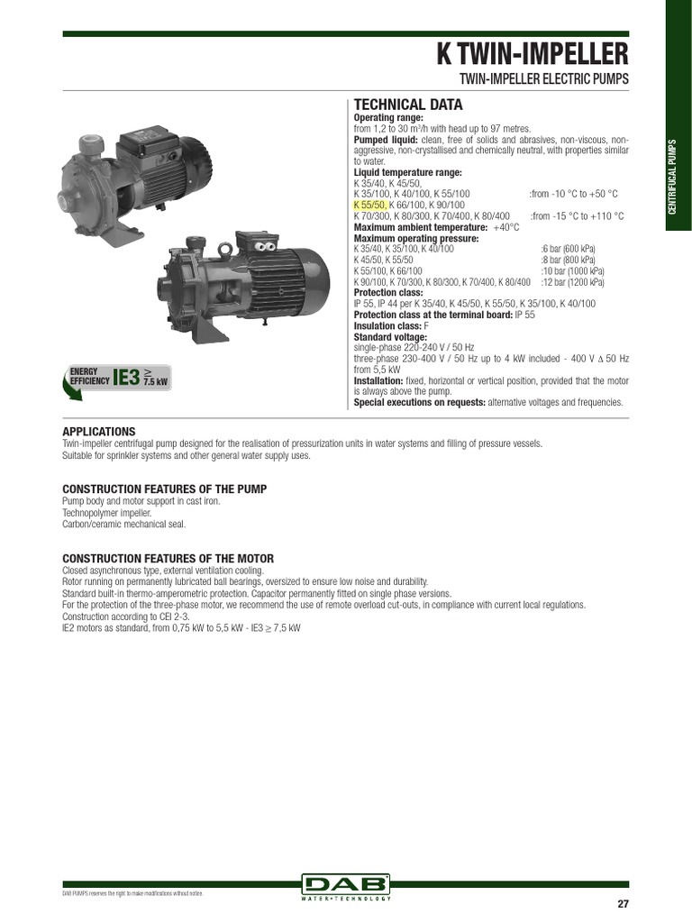 K Twin - TS - Eng | PDF | Pump | Electric Motor