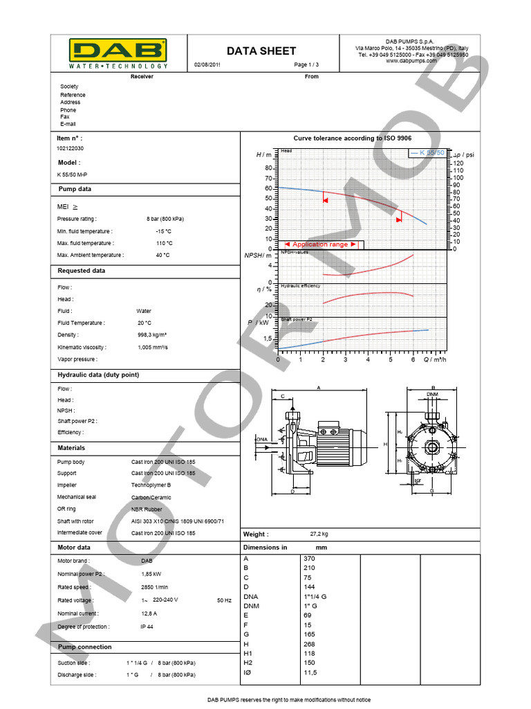 BOMBA DAB K 55 50 M P Centrifuga Monofasica Art 102122030 | PDF | Pump | Dynamics (Mechanics)
