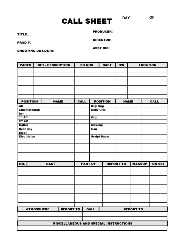 Production Call Sheet | PDF
