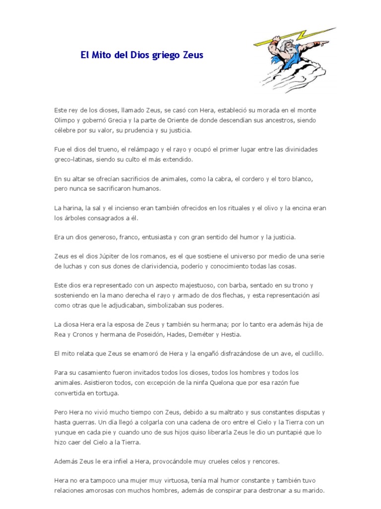 El Mito Del Dios Griego Zeus | PDF | Zeus | Hera