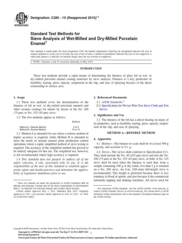 Astm C285-10 | PDF | Weight