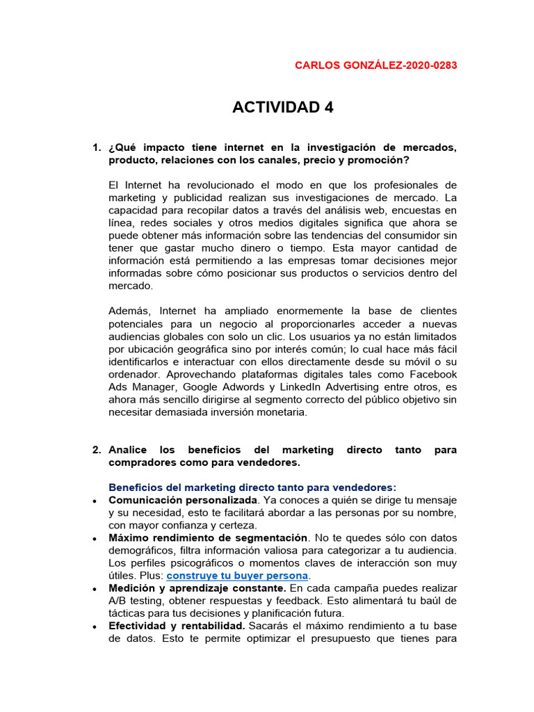 Actividad 1 Unidad 4 | PDF | Marketing | Mercado (economía)