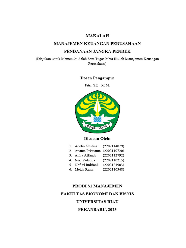 Tugas 3 Kel. 5 MK (Pendanaan Jangka Pendek) | PDF