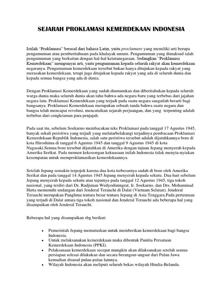 Sejarah Proklamasi Kemerdekaan Indonesia | PDF | Politik | Perjalanan