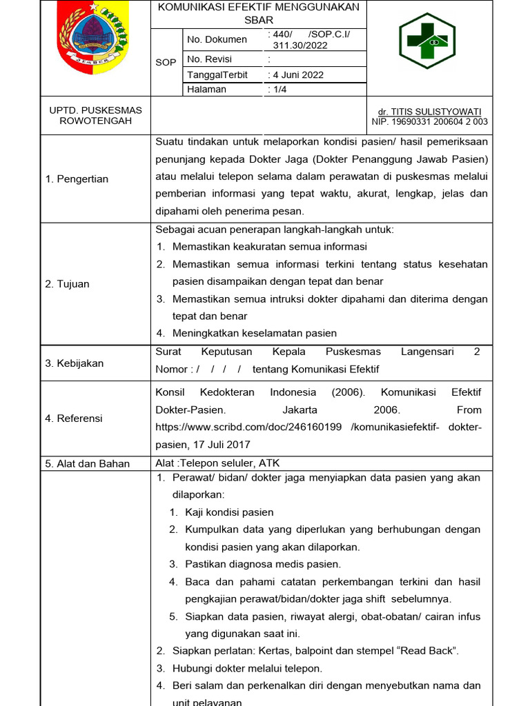 Sop Komunikasi Efektif Menggunakan Sbar | PDF Sop Komunikasi Efektif Menggunakan Sbar | PDF