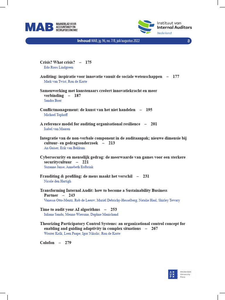 MAB - Themanummer Internal Audit Nieuwe Blikken | PDF