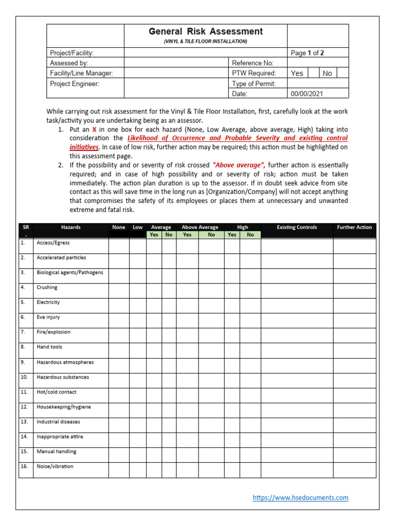 Risk Assesssment-Vinyl & Tile Floor Installation | PDF | Hazards | Risk
