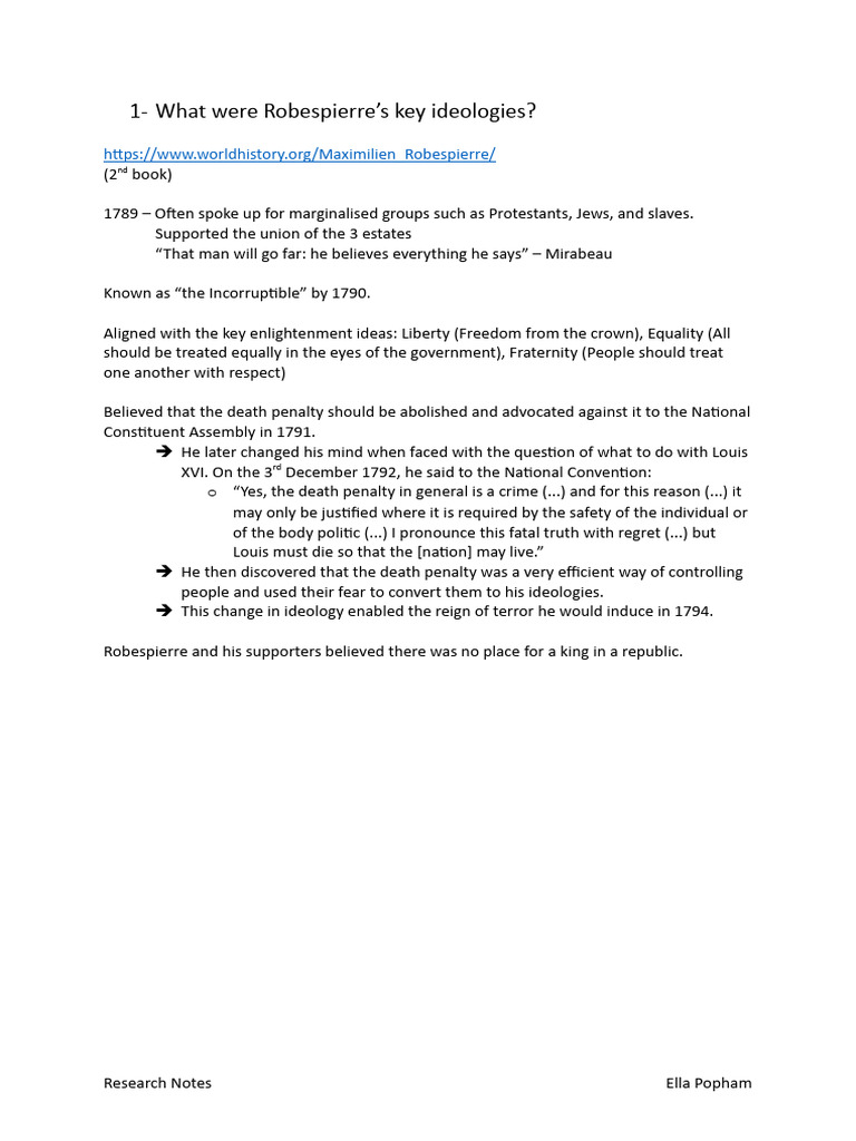 Research Notes (FR) | PDF | Maximilien Robespierre | Reign Of Terror