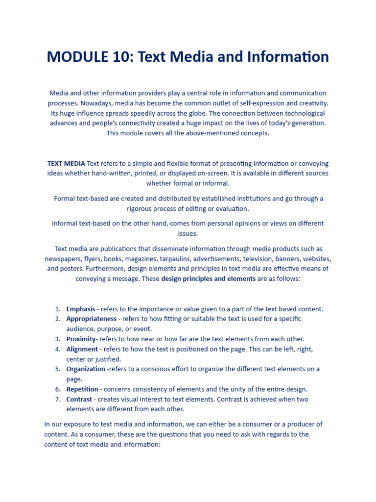 Text Media and Information Module 10 | PDF | Typefaces | Mass Media