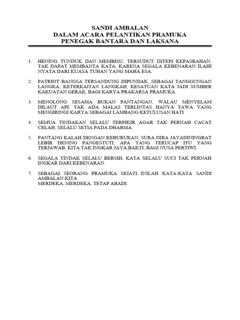 Sandi Ambalan Pada Pelantikan Pengeak Bantara & Laksana | PDF | Pengembangan Diri