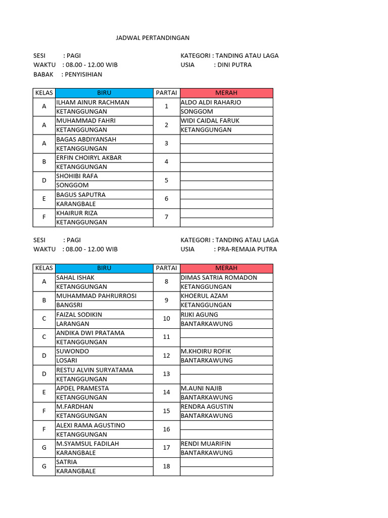 Jadwal Pertandingan | PDF