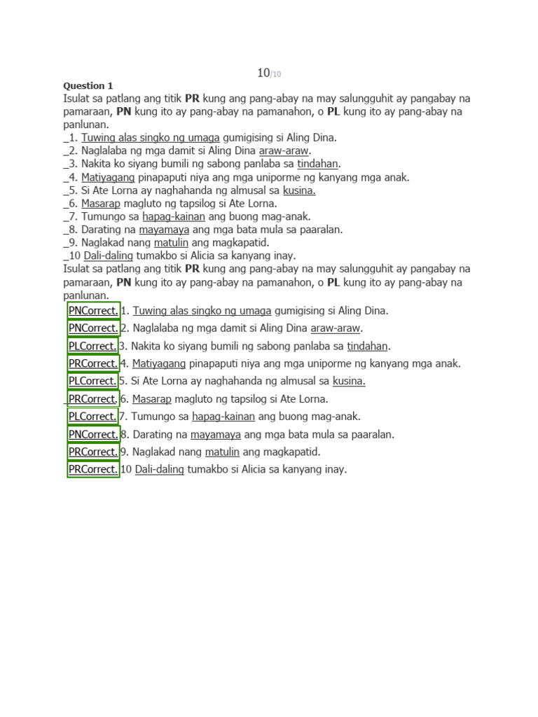 Filipino Quiz Grade 6 | PDF