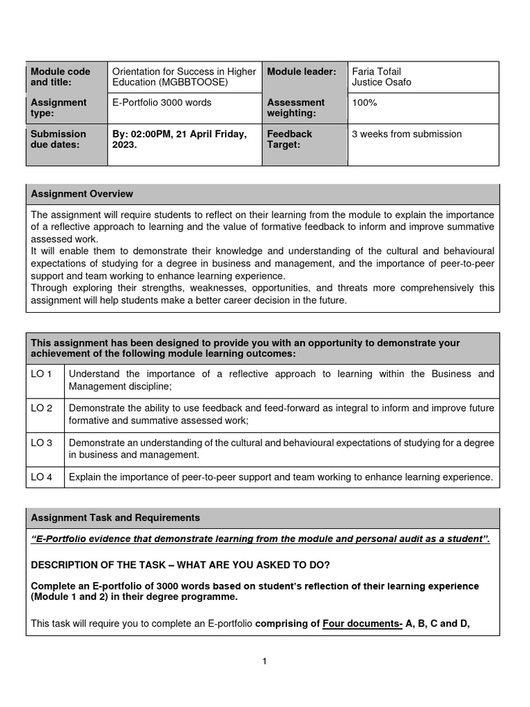 BT - Module 2 - OSHE - Assignment Brief and Guide - Jan 2023 | PDF | Educational Technology ...