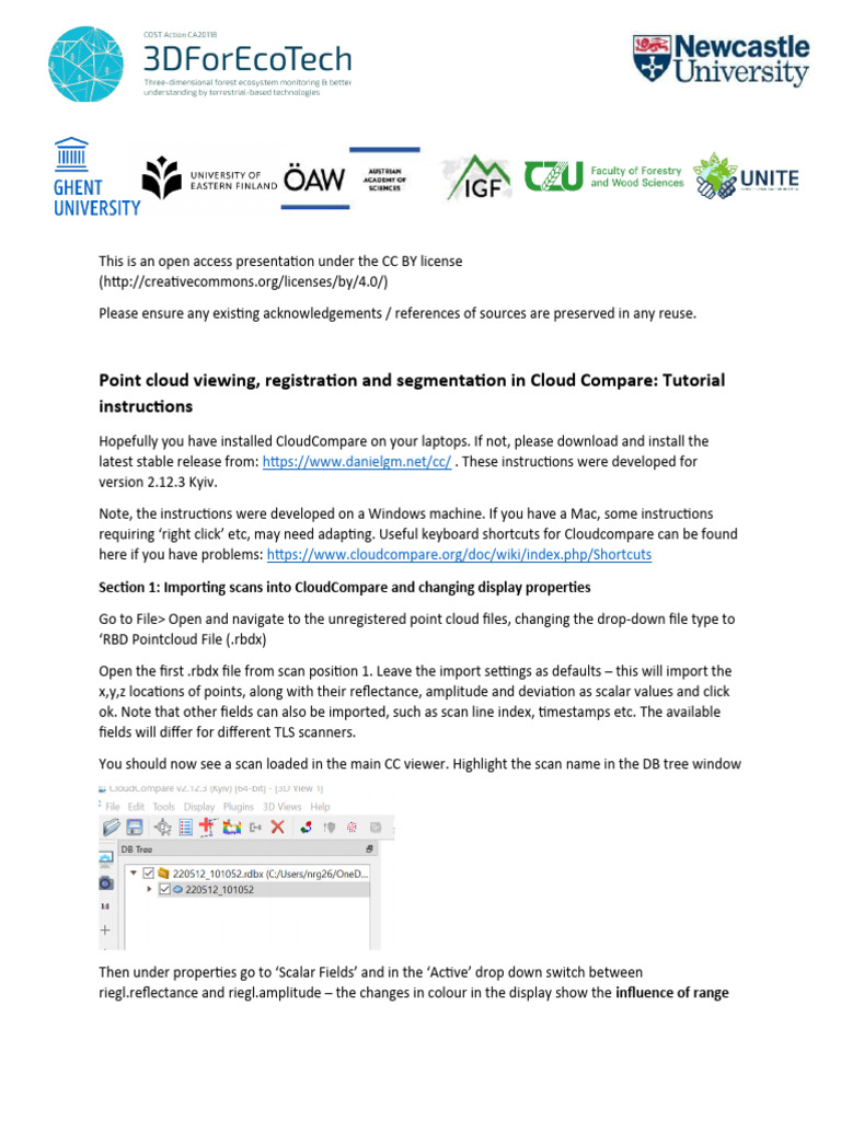 Point Cloud Viewing, Registration and Segmentation in Cloud Compare: Tutorial Instructions ...