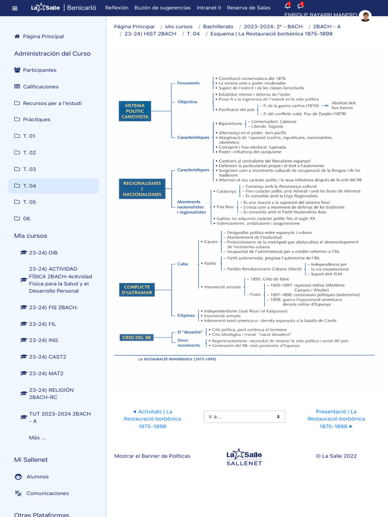 23-24) HIST 2BACH Esquema La Restauració Borbònica 1875-1898 | PDF
