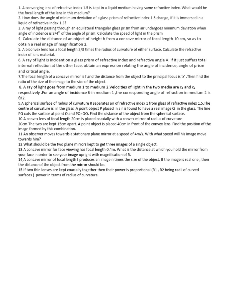 Test 1 | PDF | Refraction | Refractive Index