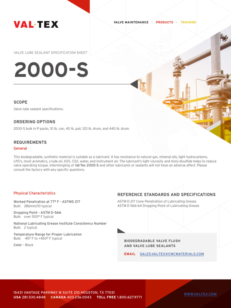 VAL TEX 2000-S Valve Lube Sealant Specification | PDF