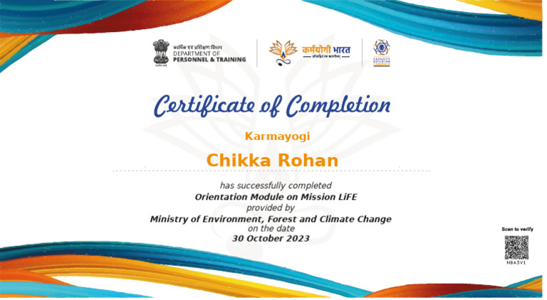 Karmayogi Mission LiFE Completion Certificate | PDF