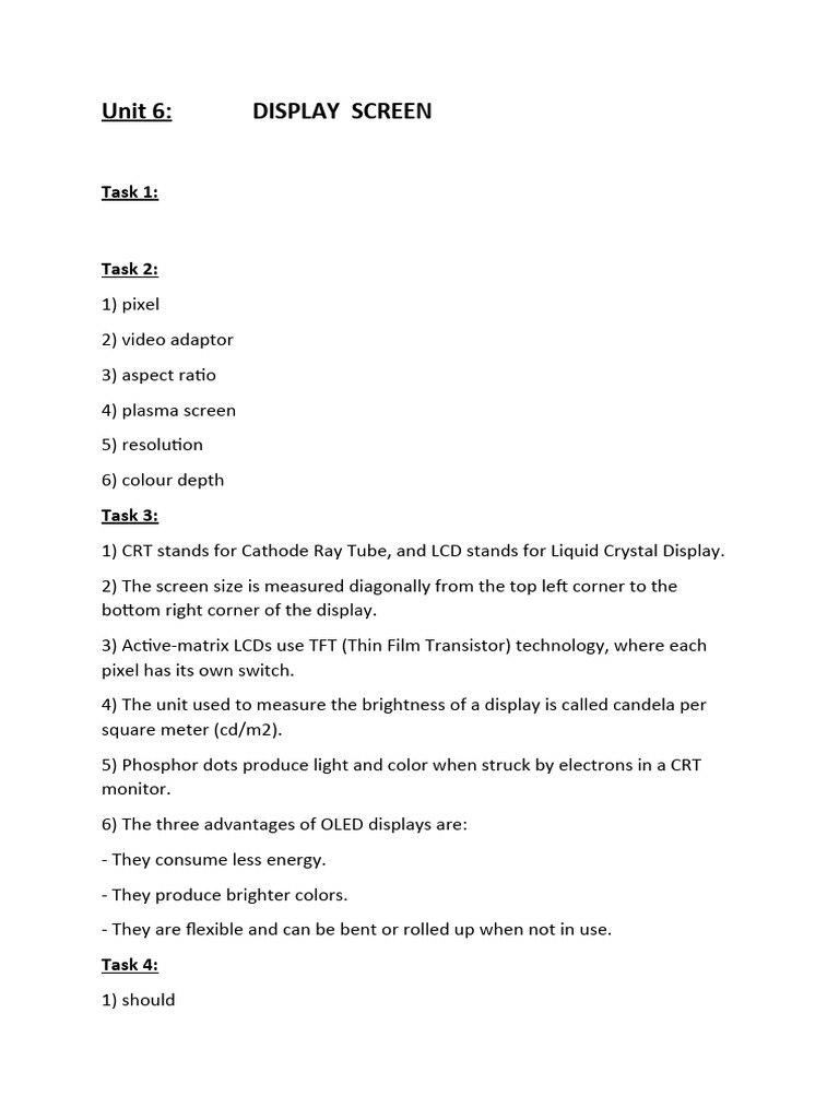 Unit 6 | Download Free PDF | Computer Monitor | Liquid Crystal Display