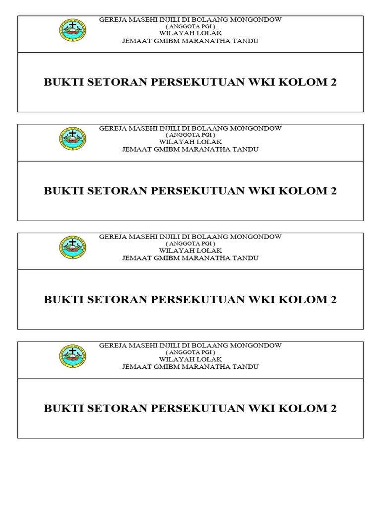 Bukti Setoran Persembahan GMIBM Tandu | PDF