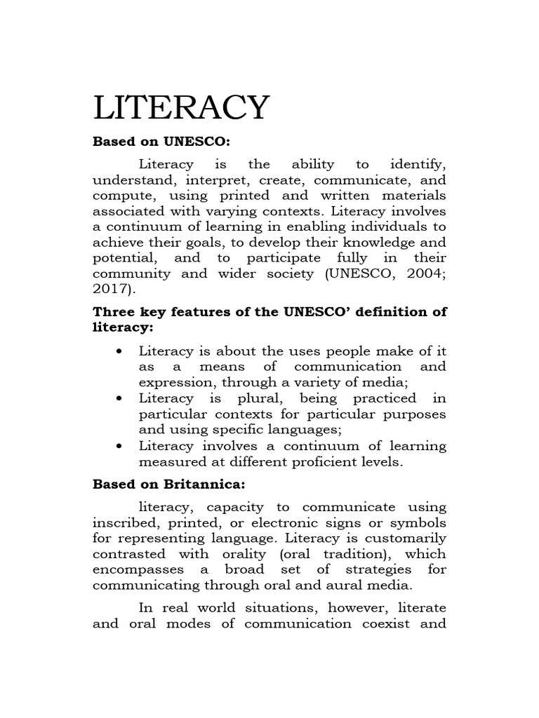 Literacy Definition | PDF | Literacy | Communication