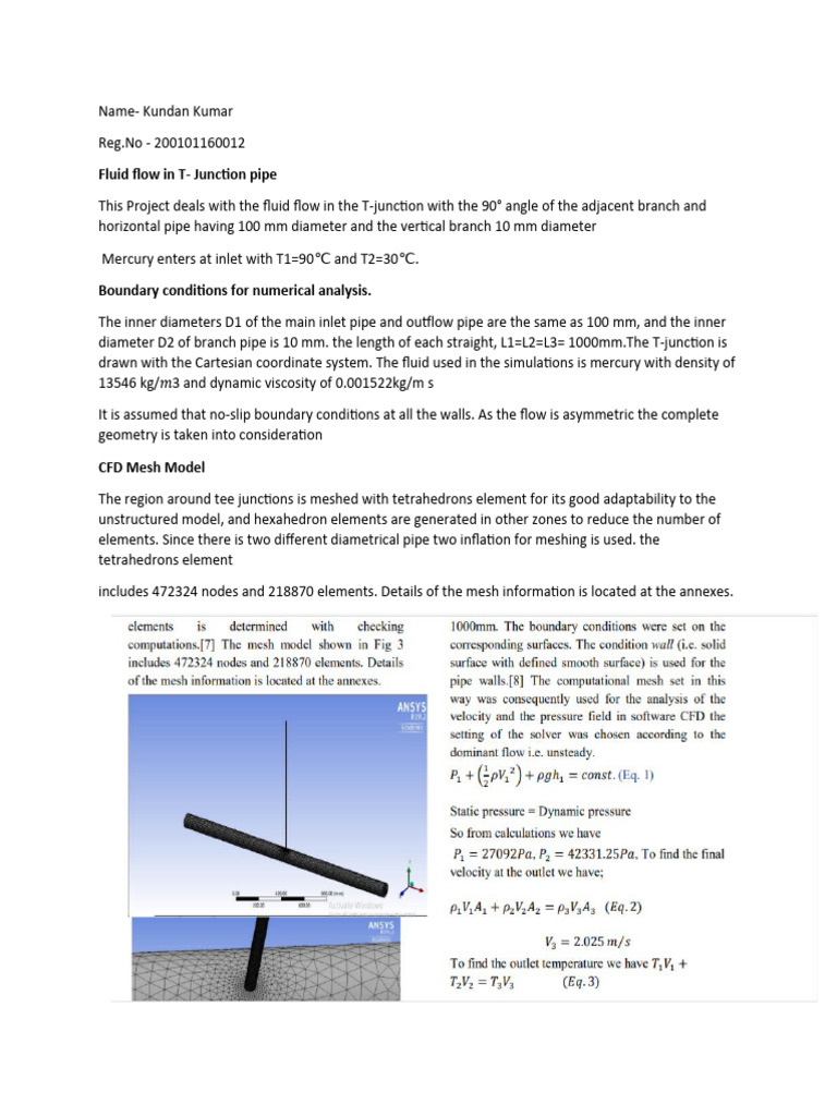 Fluid Flow in T - Junction Pipe 1 | PDF | Science & Mathematics
