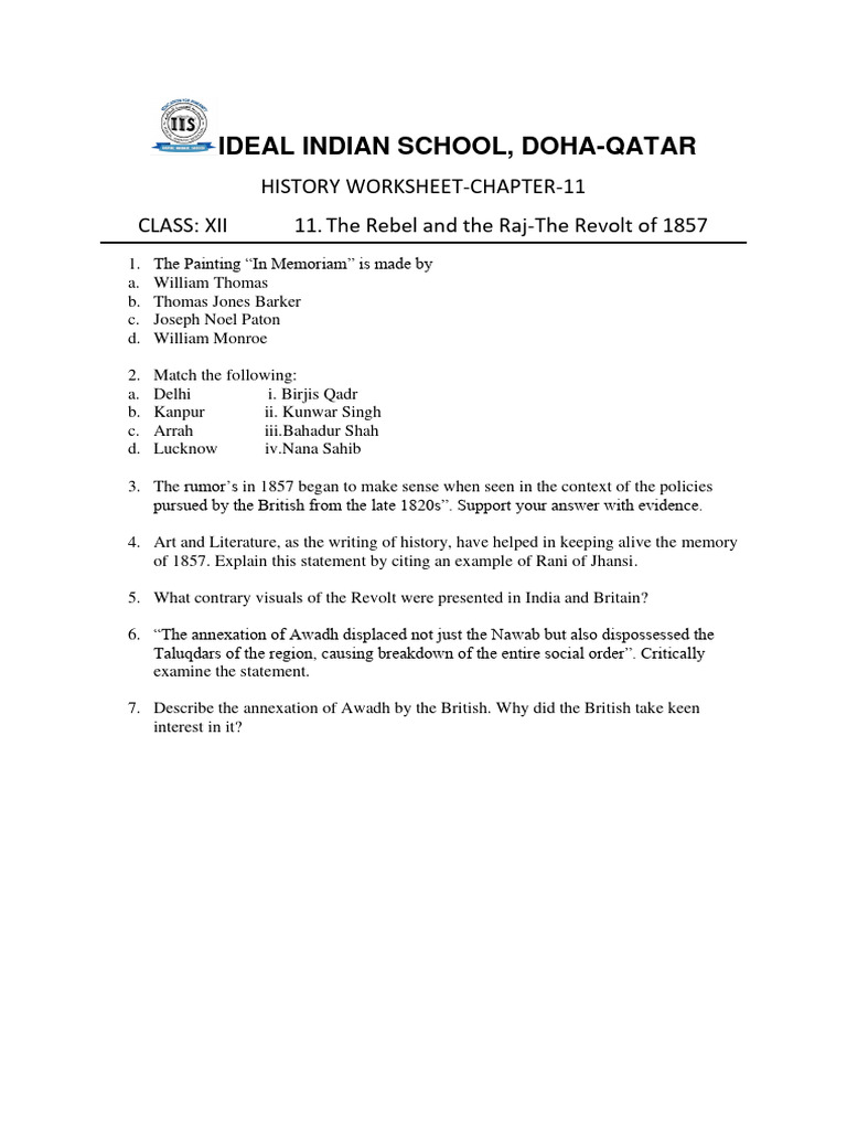 Ideal Indian School, Doha-Qatar: History Worksheet-Chapter-11 Class ...