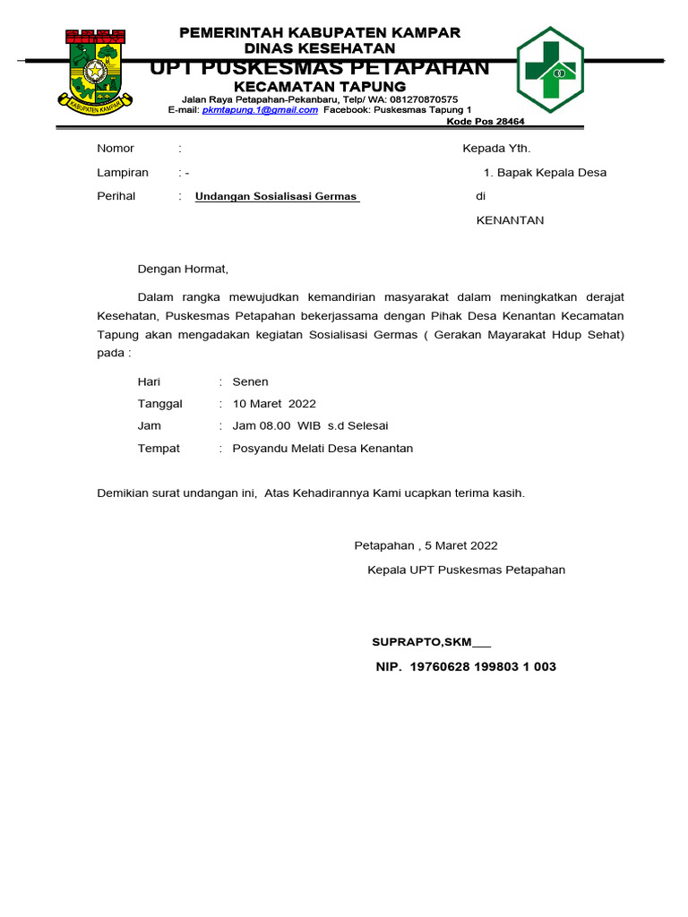 Undangan Sosialisasi Germas di Tapung | PDF